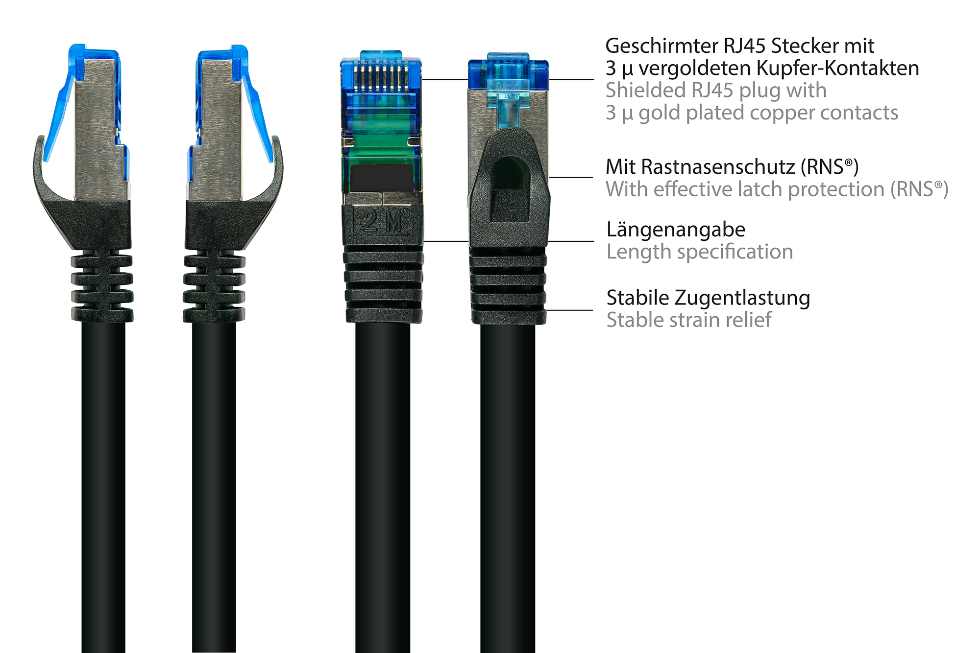 RNS® Patchkabel mit Rastnasenschutz, Cat. 6A, S/FTP, PiMF, halogenfrei, 500MHz, schwarz, 15m ...